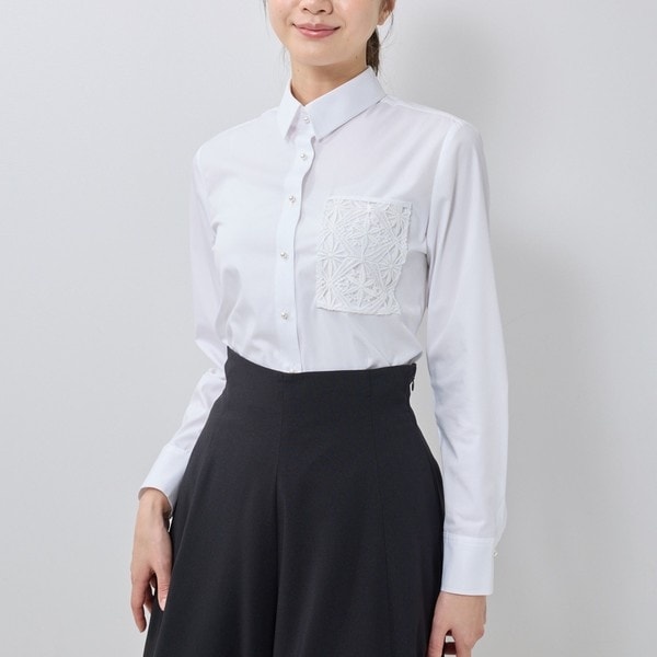 【NEW】ナラカミーチェ（NARACAMICIE）/【NARACAMICIE】レースポケットシャツ衿長袖ブラウス