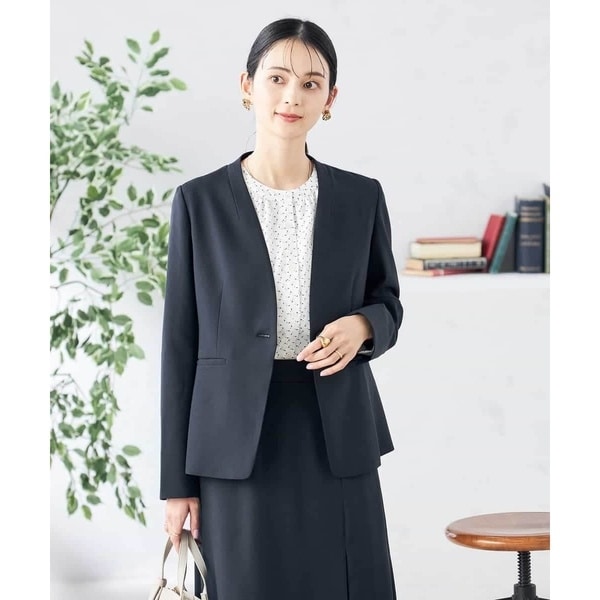 アー・ヴェ・ヴェ（a．v．v）/【洗える/ストレッチ/UVカット】麻調ストレッチノーカラージャケット