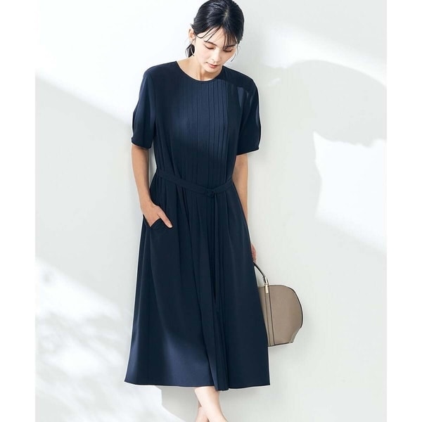 アー・ヴェ・ヴェ（a．v．v）/【洗える/ストレッチ】ベルト付フロントプリーツワンピース