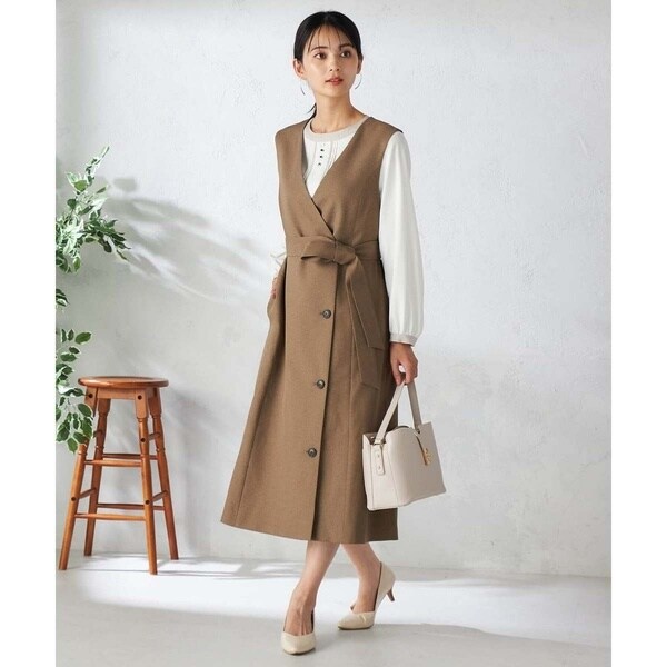 アー・ヴェ・ヴェ（a．v．v）/【2WAY/洗える/イージーケア/吸水速乾/ストレッチ】梳毛調ロングジレ・ワンピース