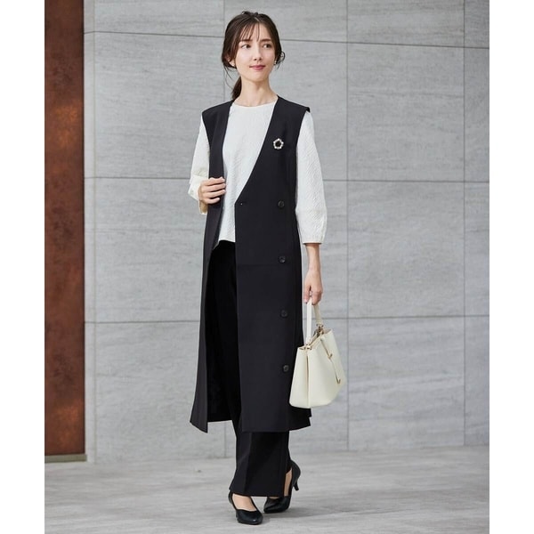 アー・ヴェ・ヴェ（a．v．v）/【洗える/ストレッチ/セットアップ対応】ダブルクロスロングジレワンピース