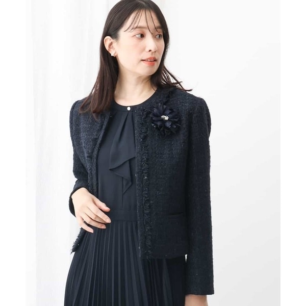 MK ミッシェルクラン（MK MICHEL  ）/【フォーマル/こなれSETUP/洗える】ノーカラーファンシーツイードジャケット