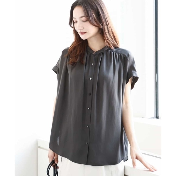 MK ミッシェルクラン（MK MICHEL  ）/【こなれSETUP/接触冷感/洗える】バンドカラーサテンブラウス