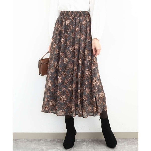 MK ミッシェルクラン（MK MICHEL  ）/更紗プリント花柄シフォンスカート/洗える