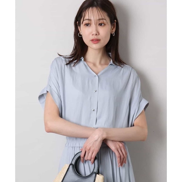 MK ミッシェルクラン（MK MICHEL  ）/メタル釦デザイン サテン地ブラウス/接触冷感/洗える