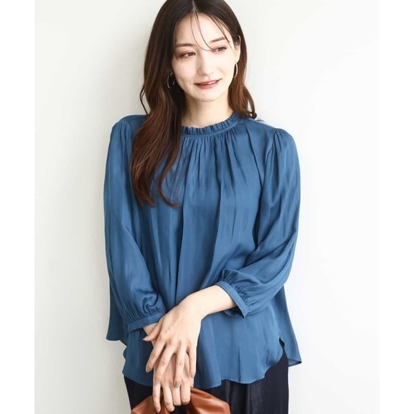 MK ミッシェルクラン（MK MICHEL  ）/フリルギャザーネックサテンブラウス/接触冷感/洗える