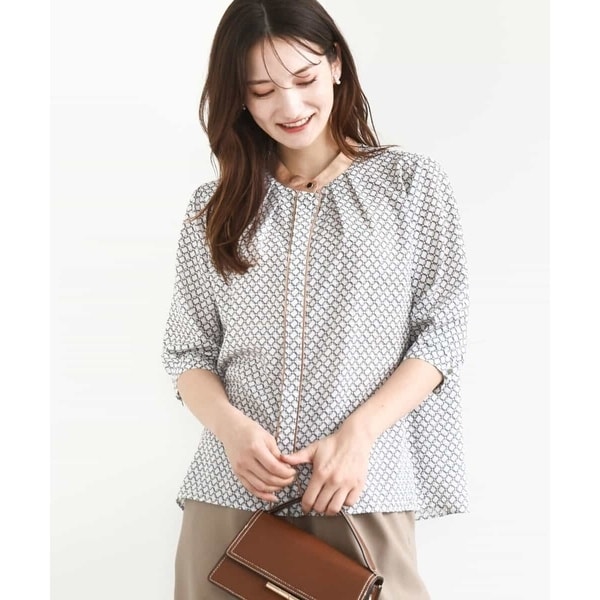 MK ミッシェルクラン（MK MICHEL  ）/幾何プリント配色ブラウス/接触冷感/洗える