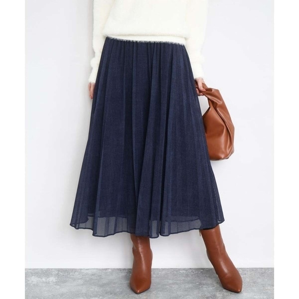 MK ミッシェルクラン（MK MICHEL  ）/デニム調シアープリーツスカート/洗える