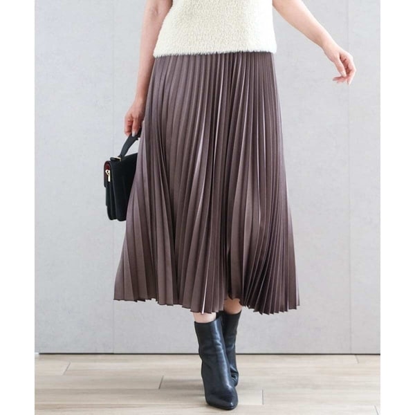 MK ミッシェルクラン（MK MICHEL  ）/レザー調ランダムプリーツスカート/洗える