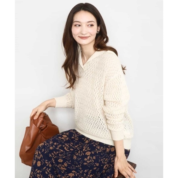 MK ミッシェルクラン（MK MICHEL  ）/【トレンド/洗える】透かし編みニットフーディープルオーバー