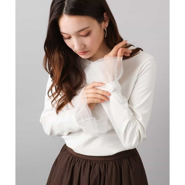 MK ミッシェルクラン（MK MICHEL  ）/【レイヤードにおすすめ/洗える】袖口チュールデザイン インナーカットソー