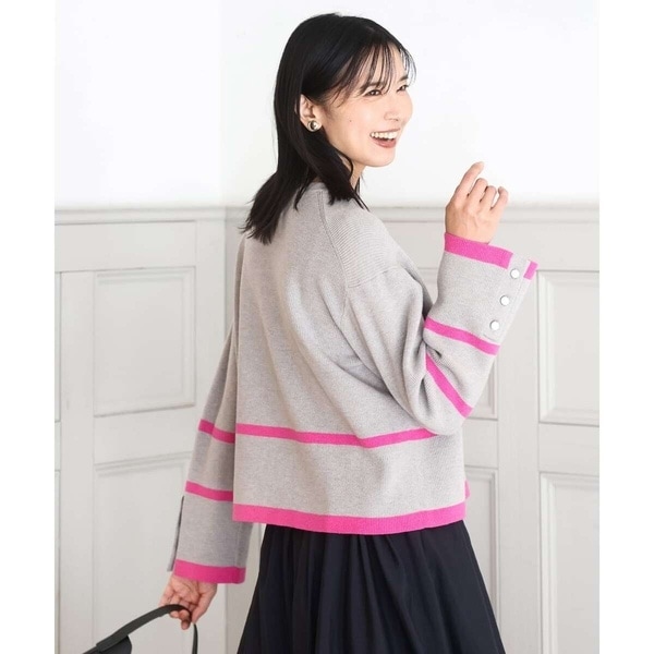 MK ミッシェルクラン（MK MICHEL  ）/配色ライン片畦編みニット/洗える