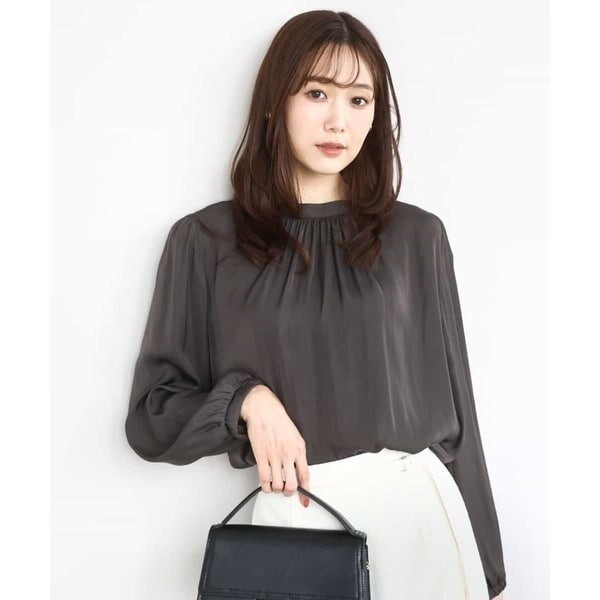 MK ミッシェルクラン（MK MICHEL  ）/【こなれSETUP/洗える】起毛サテンバンドカラーギャザーブラウス