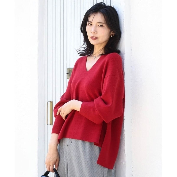 MK ミッシェルクラン（MK MICHEL  ）/片畦編みVネックニット/洗える