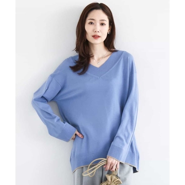 MK ミッシェルクラン（MK MICHEL  ）/【ウール混/洗える】配色ラインVネックニット