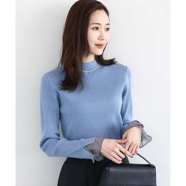 MK ミッシェルクラン（MK MICHEL  ）/【ノーウール素材/洗える】千鳥格子柄シフォンレイヤード風ハイゲージニット