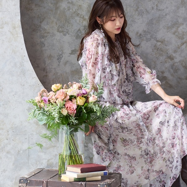 ローズティアラ（Rose Tiara）/【セットアップ可】フラワープリントバルーンブラウス