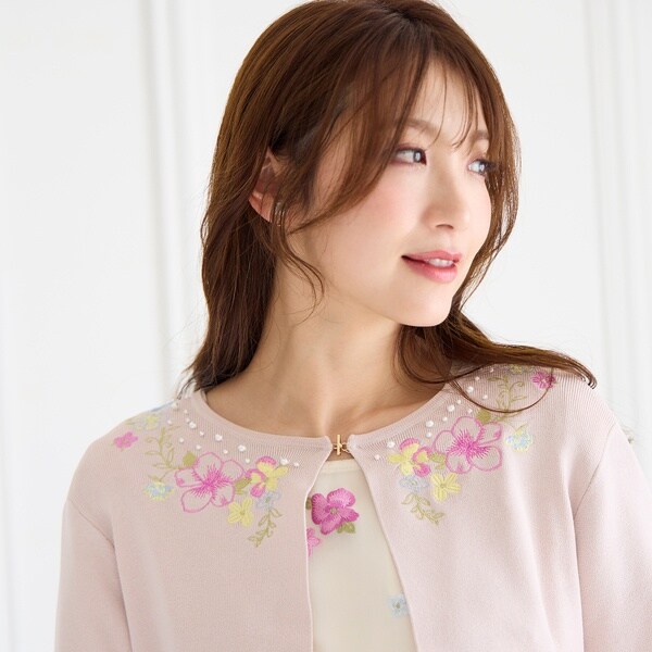 ローズティアラ（Rose Tiara）/フラワー刺繍ニットカーディガン