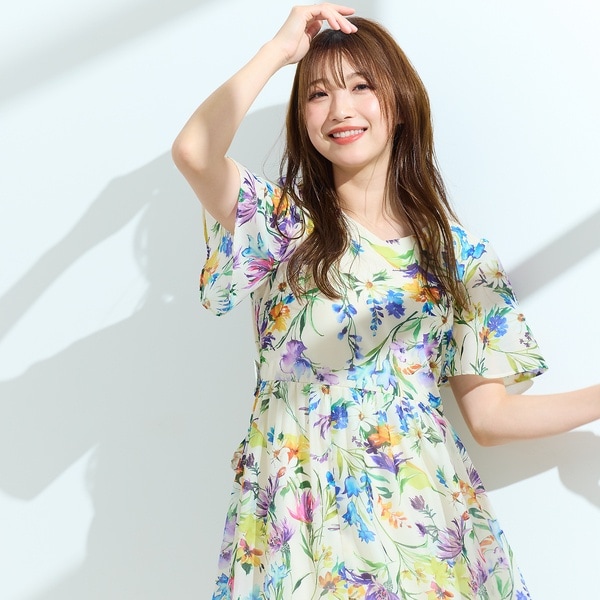 ローズティアラ（Rose Tiara）/【手洗い可】水彩フラワーワンピース