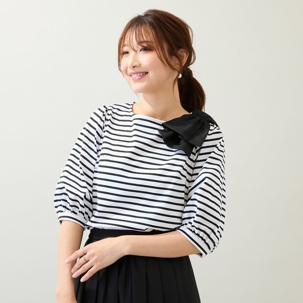 ローズティアラ（Rose Tiara）/【接触冷感/綿100/手洗いOK】ビッグリボンカットソー/ボーダー