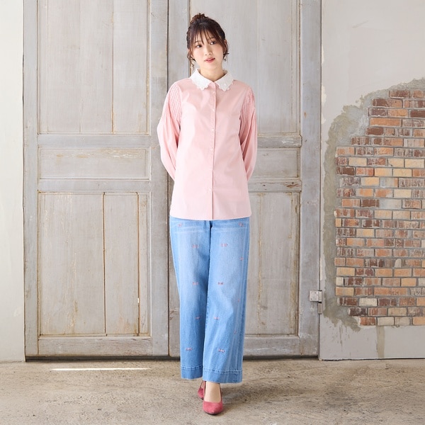 ローズティアラ（Rose Tiara）/【人気デザイン】【手洗いOK】リボン刺繍ワイドデニム