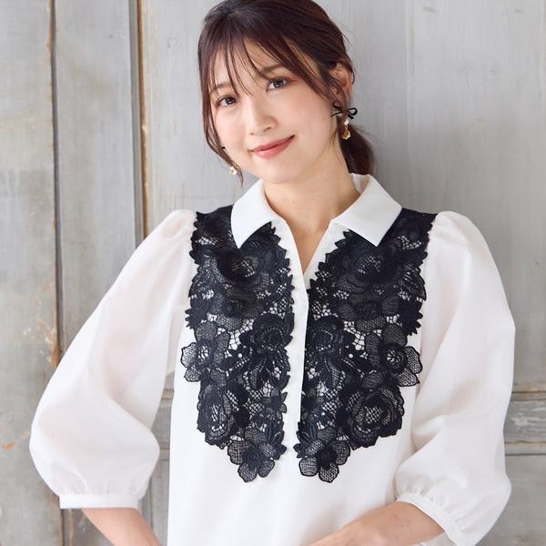 ローズティアラ（Rose Tiara）/【接触冷感/手洗いOK】ケミカルレースブラウス