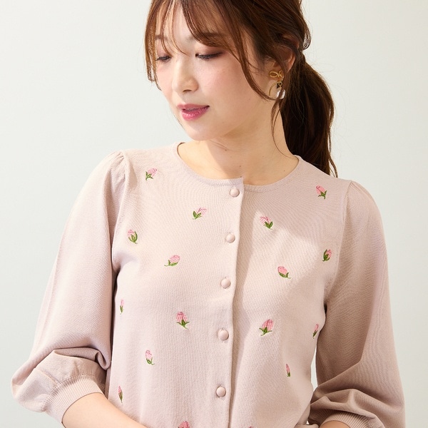 ローズティアラ（Rose Tiara）/【手洗いOK】つぼみ刺繍ニットカーディガン
