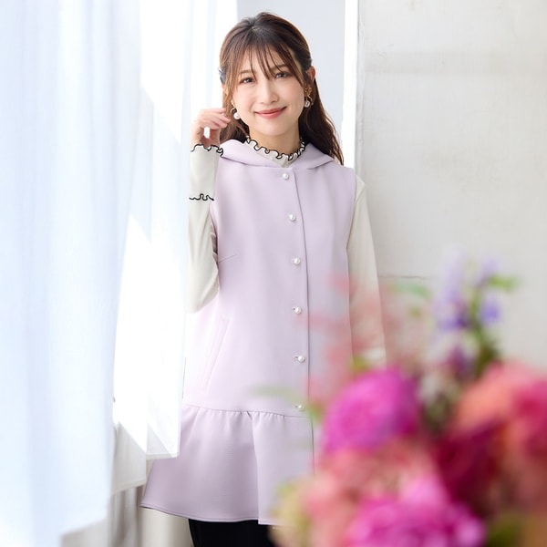 ローズティアラ（Rose Tiara）/【2WAY】【UVカット/防シワ/リサイクル素材】フード付きジレ