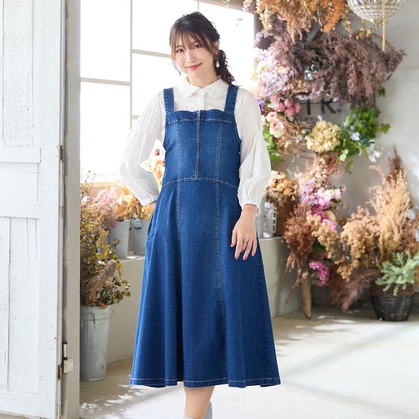 ローズティアラ（Rose Tiara）/【伸縮性◎】フレアデニムジャンパースカート