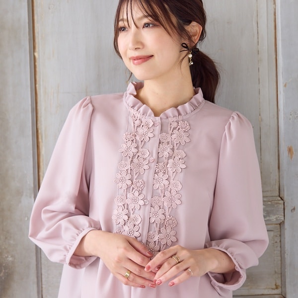 ローズティアラ（Rose Tiara）/【手洗いOK】ケミカルレース切替ブラウス