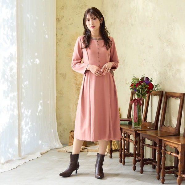 ローズティアラ（Rose Tiara）/【吸湿発熱/毛玉になりにくい】配色切替クラシカルワンピース