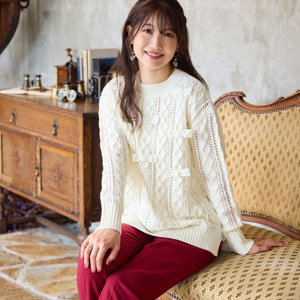 ローズティアラ（Rose Tiara）/リボン×ケーブル編みニットプルオーバー