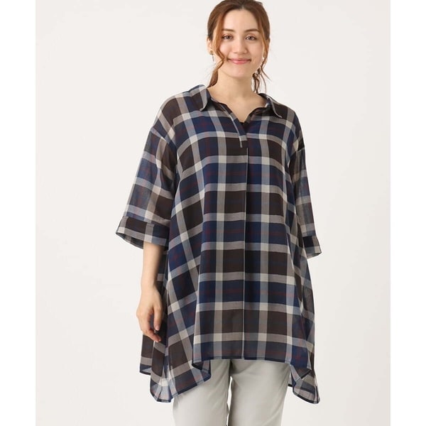 エウルキューブ（eur3）/【大きいサイズ】シアーチェックシャツチュニック