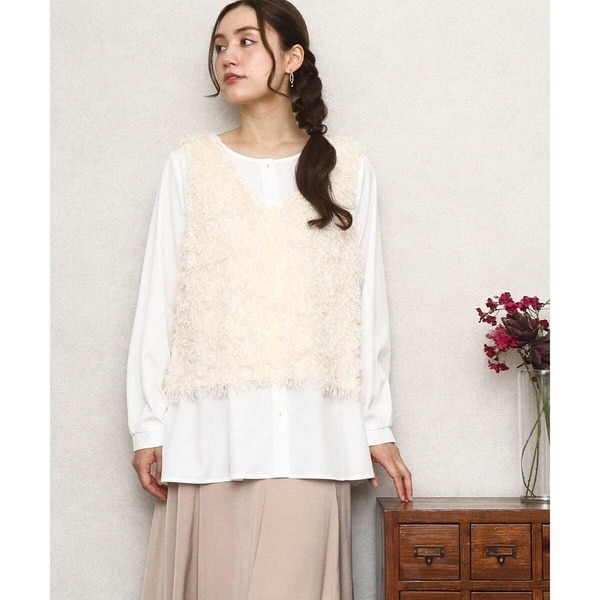 エウルキューブ（eur3）/【大きいサイズ】フェザーベスト＋ブラウスセット