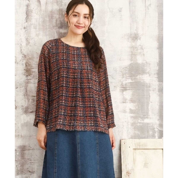 エウルキューブ（eur3）/【大きいサイズ】カットジャカードチェック柄ブラウス