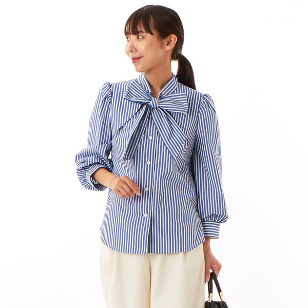 カールパークレーン（Karl Park Lane）/オーガニックストレッチブロードストライプリボンブラウス