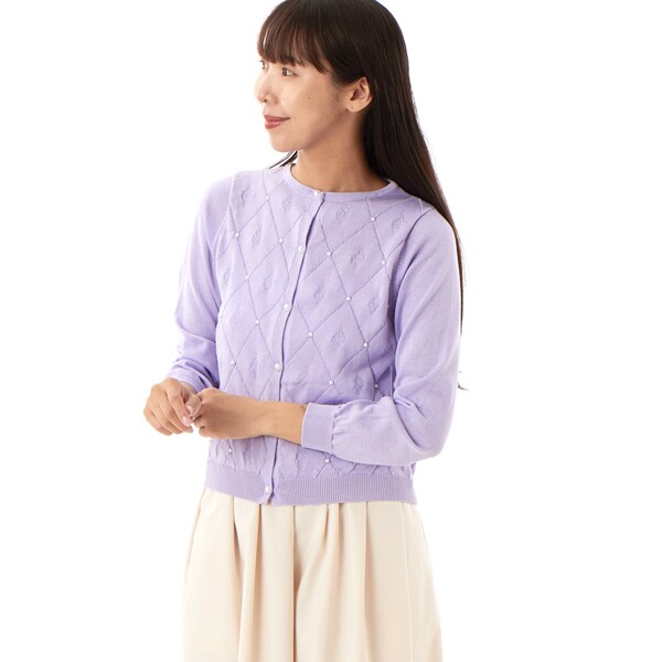 カールパークレーン（Karl Park Lane）/【サマーニット】アーガイル柄×パール丸首カーディガン