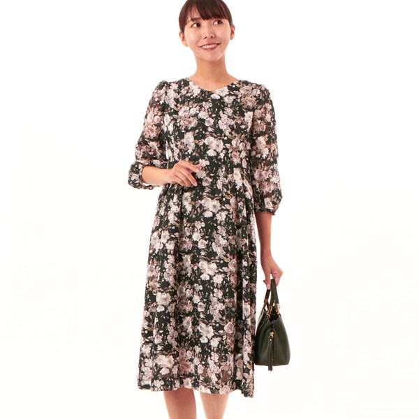 カールパークレーン（Karl Park Lane）/カットジャガード×プリント タックワンピース