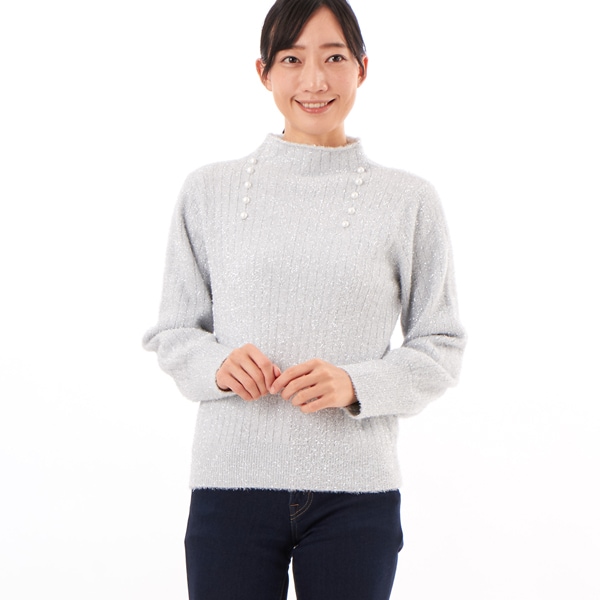 カールパークレーン（Karl Park Lane）/ラメミンクライクファーパール釦付きリブハイネック