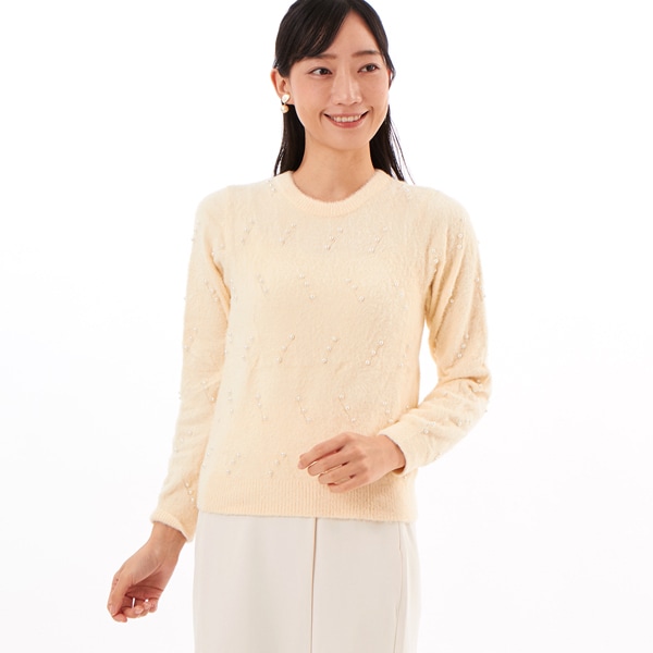 カールパークレーン（Karl Park Lane）/ミンクライクファー パール×柄丸首ニット