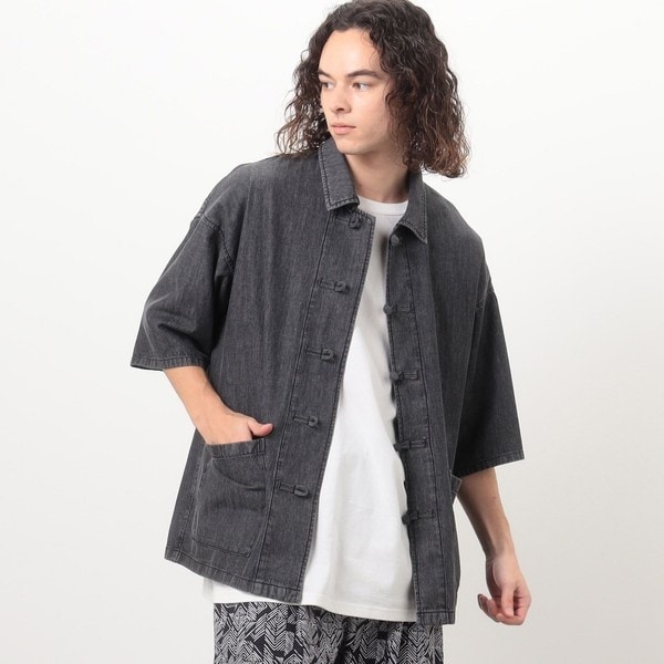 パープル＆イエロー（Purple & Yellow）/デニム チャイナシャツ