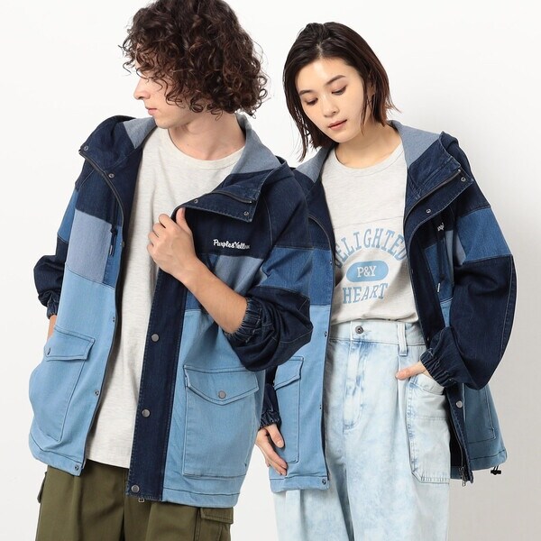 パープル＆イエロー（Purple & Yellow）/デニム配色マウンテンパーカ