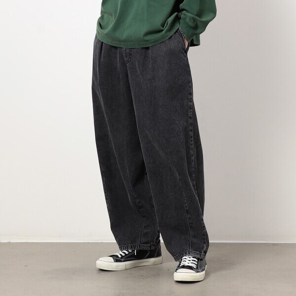 パープル＆イエロー（Purple & Yellow）/硫化染めデニム／インディゴデニムワイドテーパードパンツ