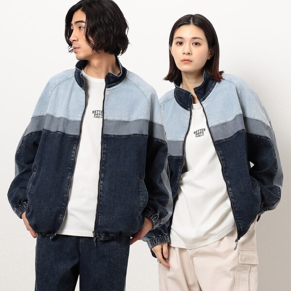 パープル＆イエロー（Purple & Yellow）/ストレッチデニム配色切替ブルゾン