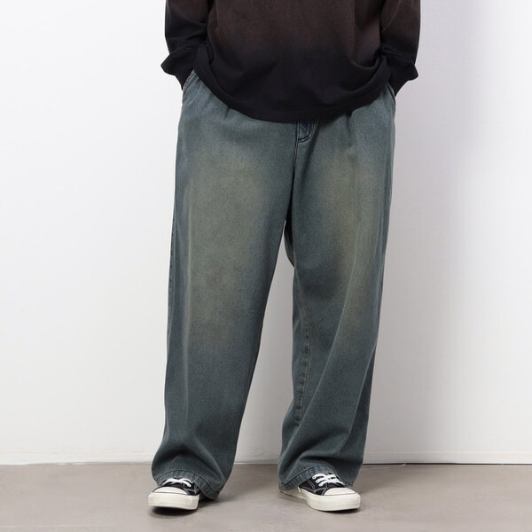 パープル＆イエロー（Purple & Yellow）/ライトオンスデニムタックワイドパンツ