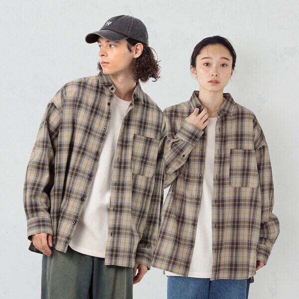 パープル＆イエロー（Purple & Yellow）/T/C チェックシャツ