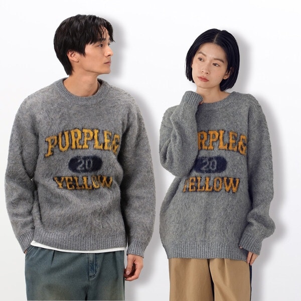 パープル＆イエロー（Purple & Yellow）/起毛 カレッジロゴ プルオーバー