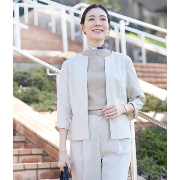 ニューヨーカー（NEWYORKER）/【ウォッシャブル】リネンライクストレッチ ノーカラーブラウス