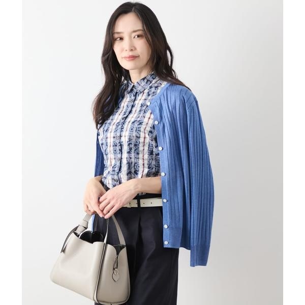 ニューヨーカー（NEWYORKER）/ヴィスコースポリエステル ワイドリブ9分袖クル?ネックカーディガン