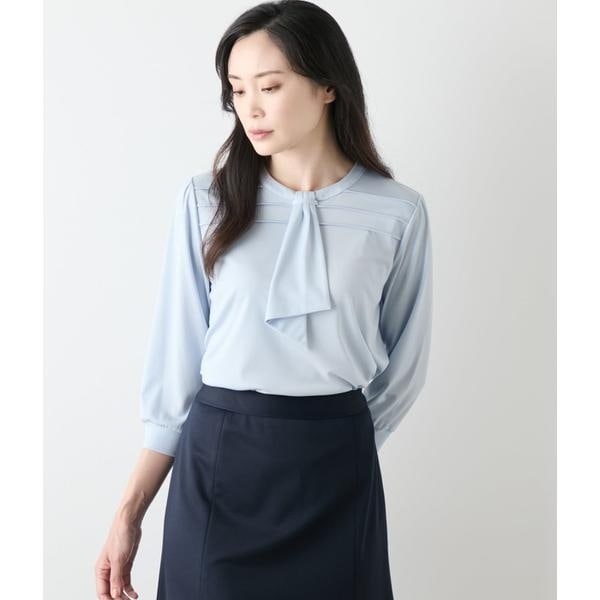 ニューヨーカー（NEWYORKER）/トリアセ強撚スムース 7分袖ボウタイカットソー